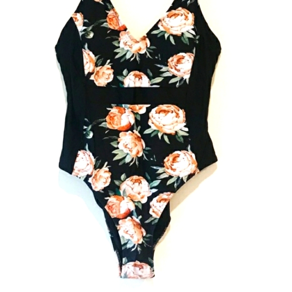 Cupshe | Swim | Bathing Suit Black Orange Floral | Poshmark